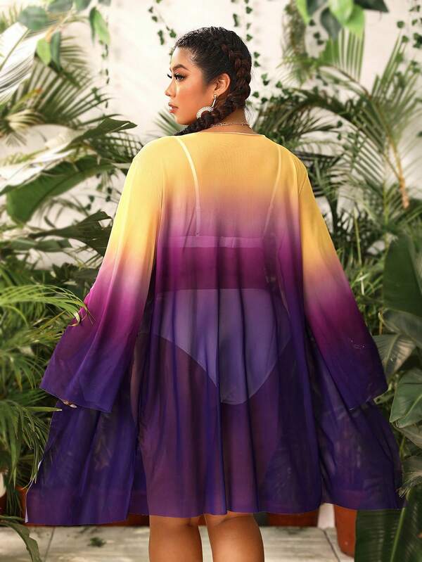 Plus Ombre Knot Front Kimono | SHEIN