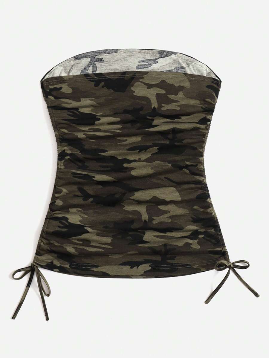 SHEIN EZwear Plus Size Women's Camouflage Print Y2K Letter Tight Crop ...