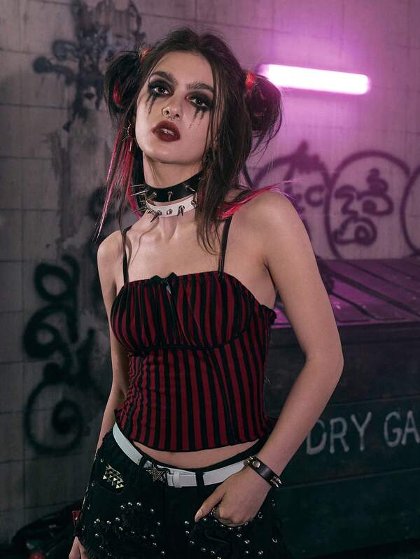 Grunge Punk Striped Ruched Bust Cami Top | SHEIN USA