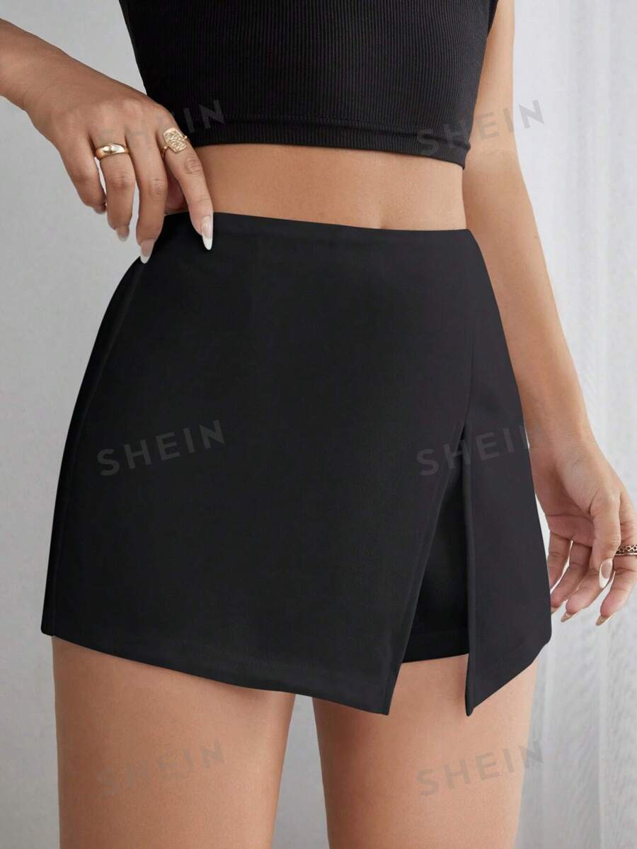 SHEIN PETITE Solid Split Hem Skort | SHEIN USA
