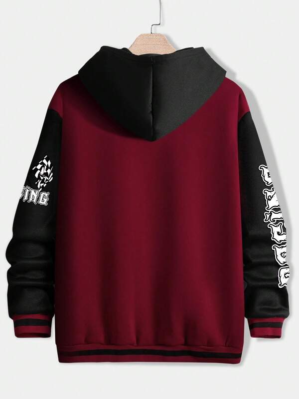 Romwe Street Life Guys Letter Graphic Striped Trim Colorblock Drop