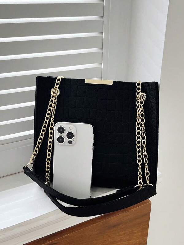 Small Square Bag Crocodile Embossed Grommet Eyelet Detail Minimalist ...