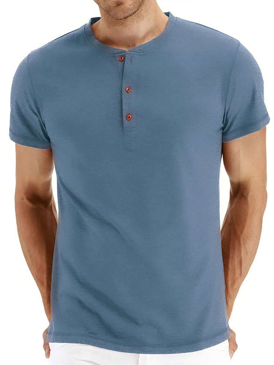 Men Solid Half Button Tee | SHEIN USA