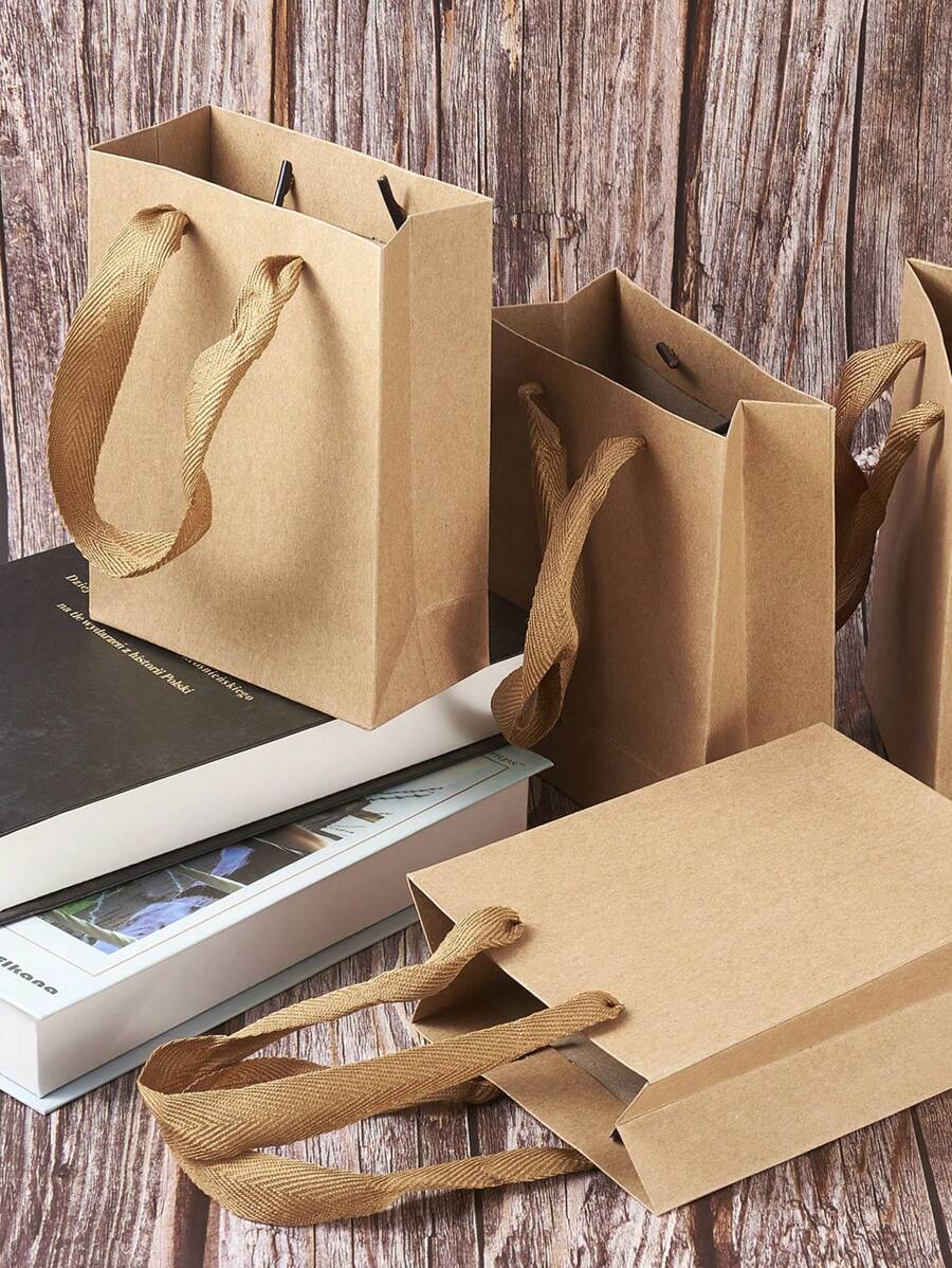 10pcs/set Brown Kraft Paper Bags Rectangle Retail Shopping Portable Bag ...