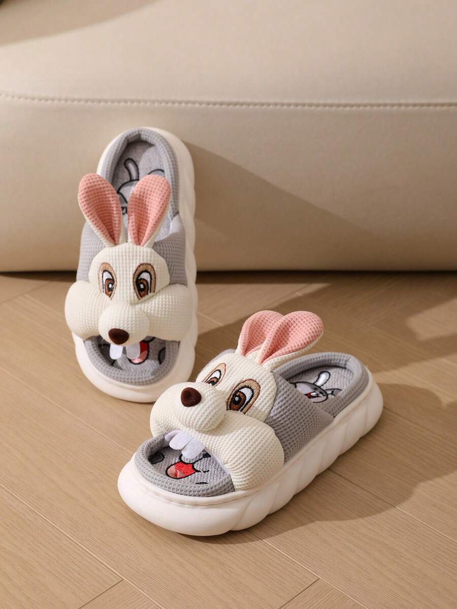 Women Rabbit Decor Home Slippers, Preppy Polyester Novelty Slippers ...
