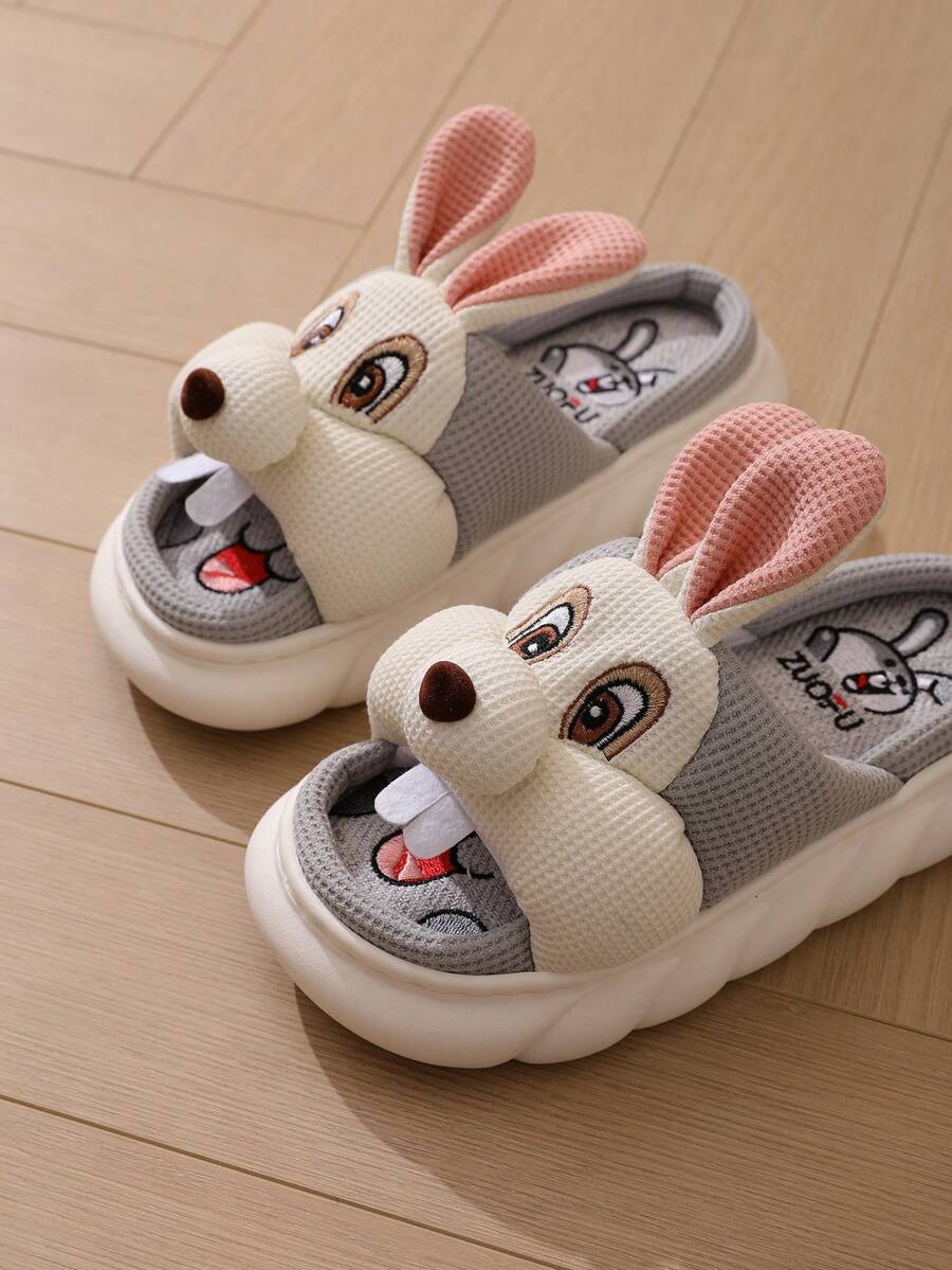 Women Rabbit Decor Home Slippers, Preppy Polyester Novelty Slippers ...
