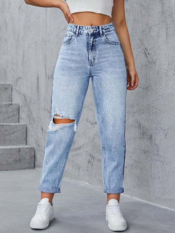 SHEIN Ripped Mom Fit Jeans | SHEIN USA