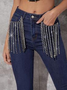 Rhinestone Fringe Skinny Jeans | SHEIN USA
