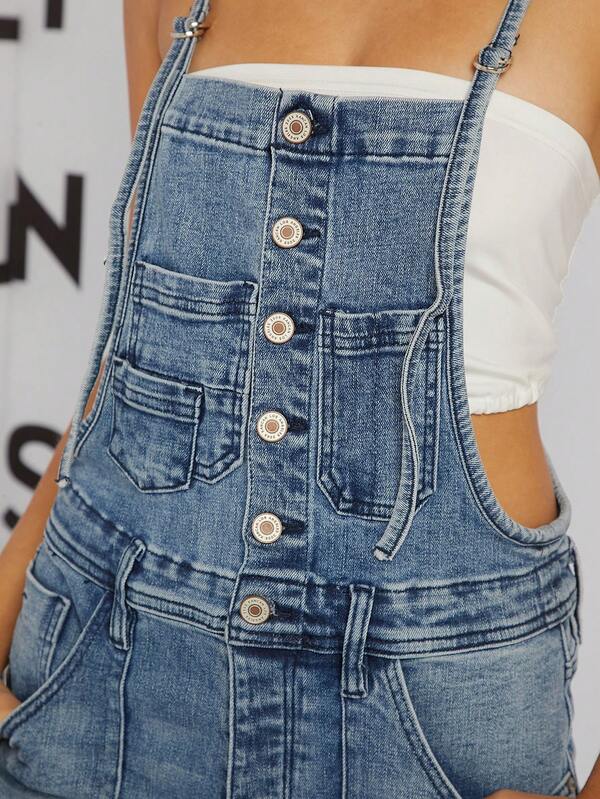 Front Pocket Details Denim Overalls | SHEIN USA