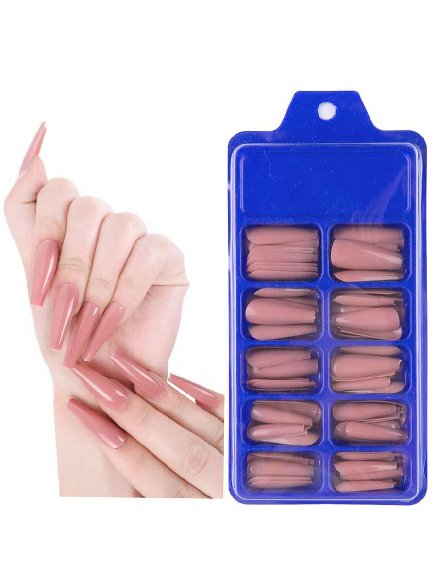 Get Glamorous With 100pcs Long Coffin Solid Color Full Cover Fake Nail ...