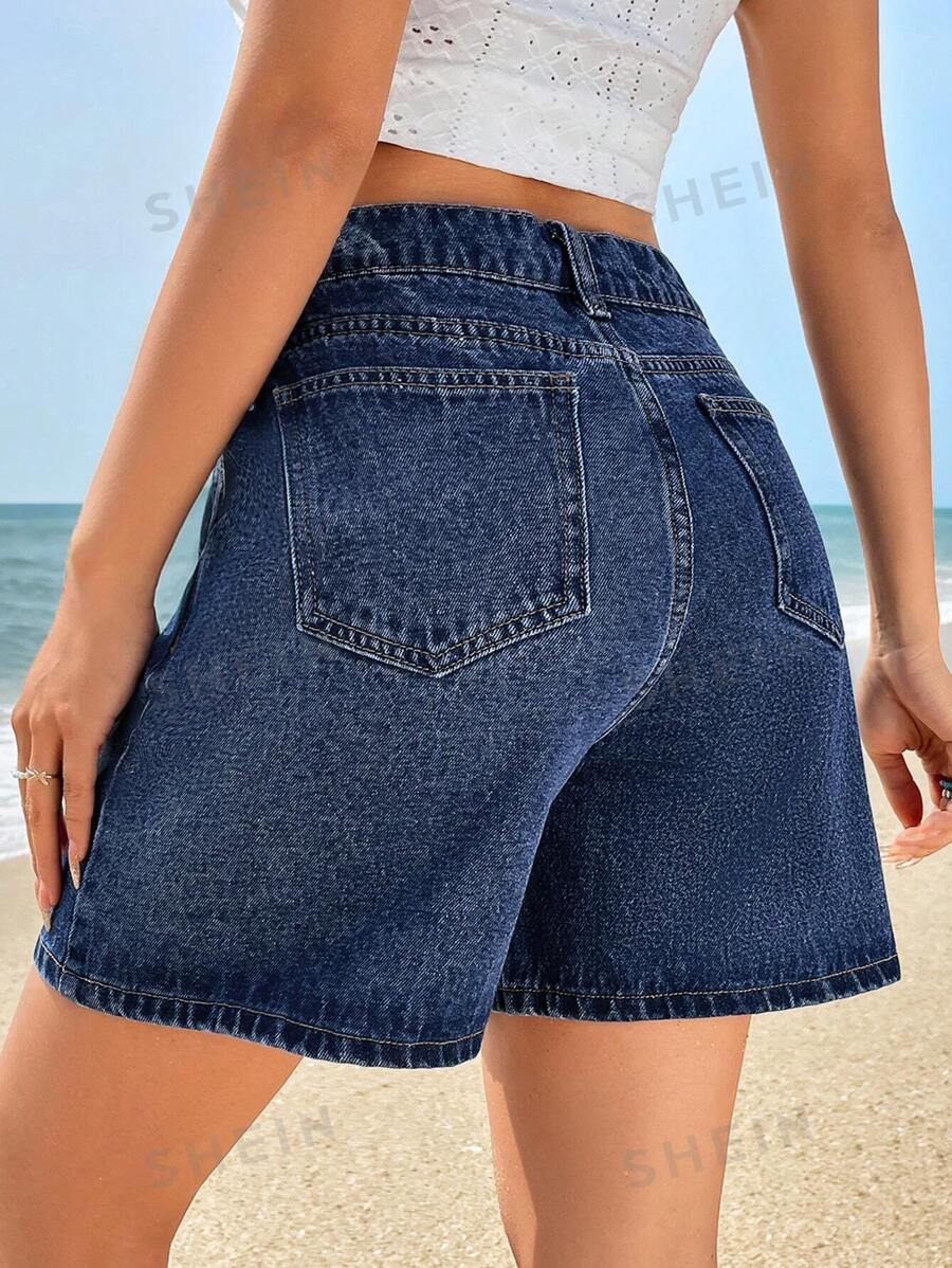 SHEIN EZwear High Waist Wide Leg Denim Shorts | SHEIN USA