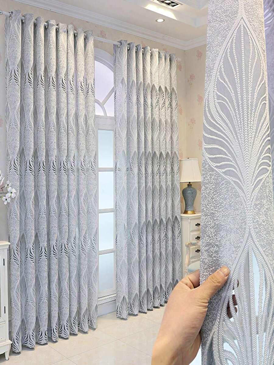 Leaf Jacquard Design Single Panel Sheer Curtain | SHEIN USA