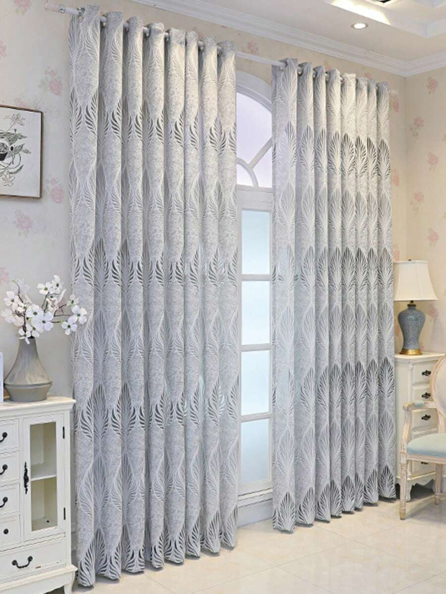 Leaf Jacquard Design Single Panel Sheer Curtain | SHEIN USA