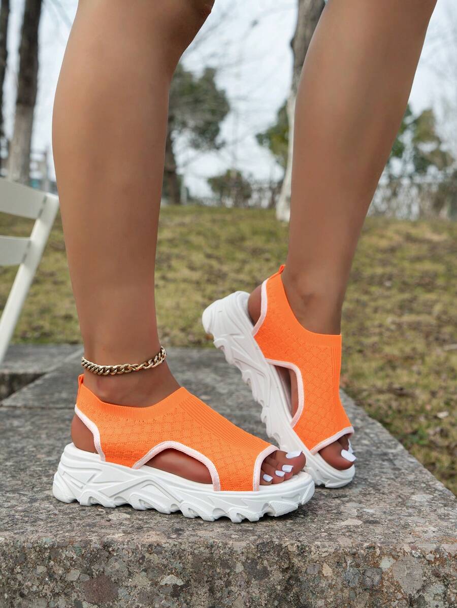 Women Contrast Binding Cut Out Sport Sandals, Sporty Outdoor Sandals ...