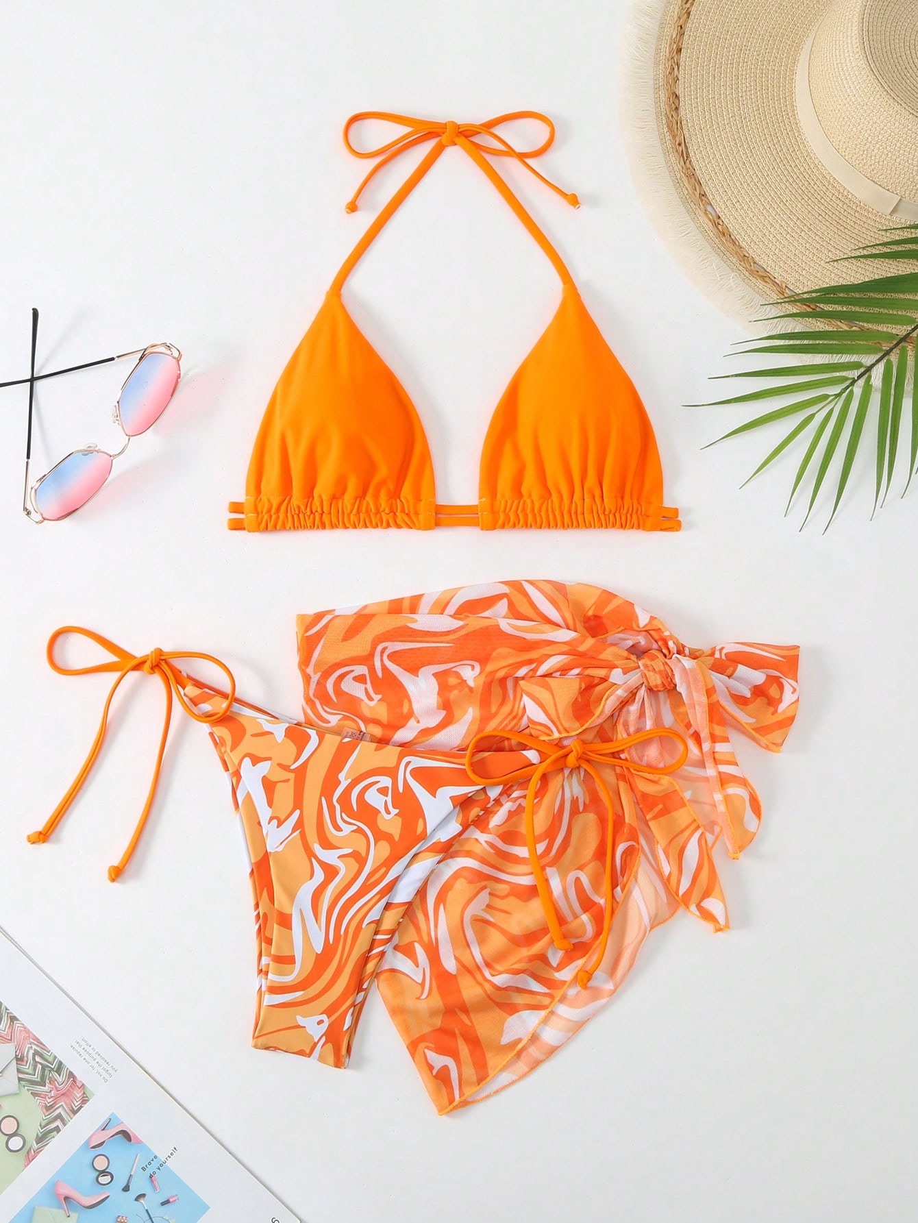 Shein Swim Vcay Halter Triangle Bikini Swimsuit With Allover Print