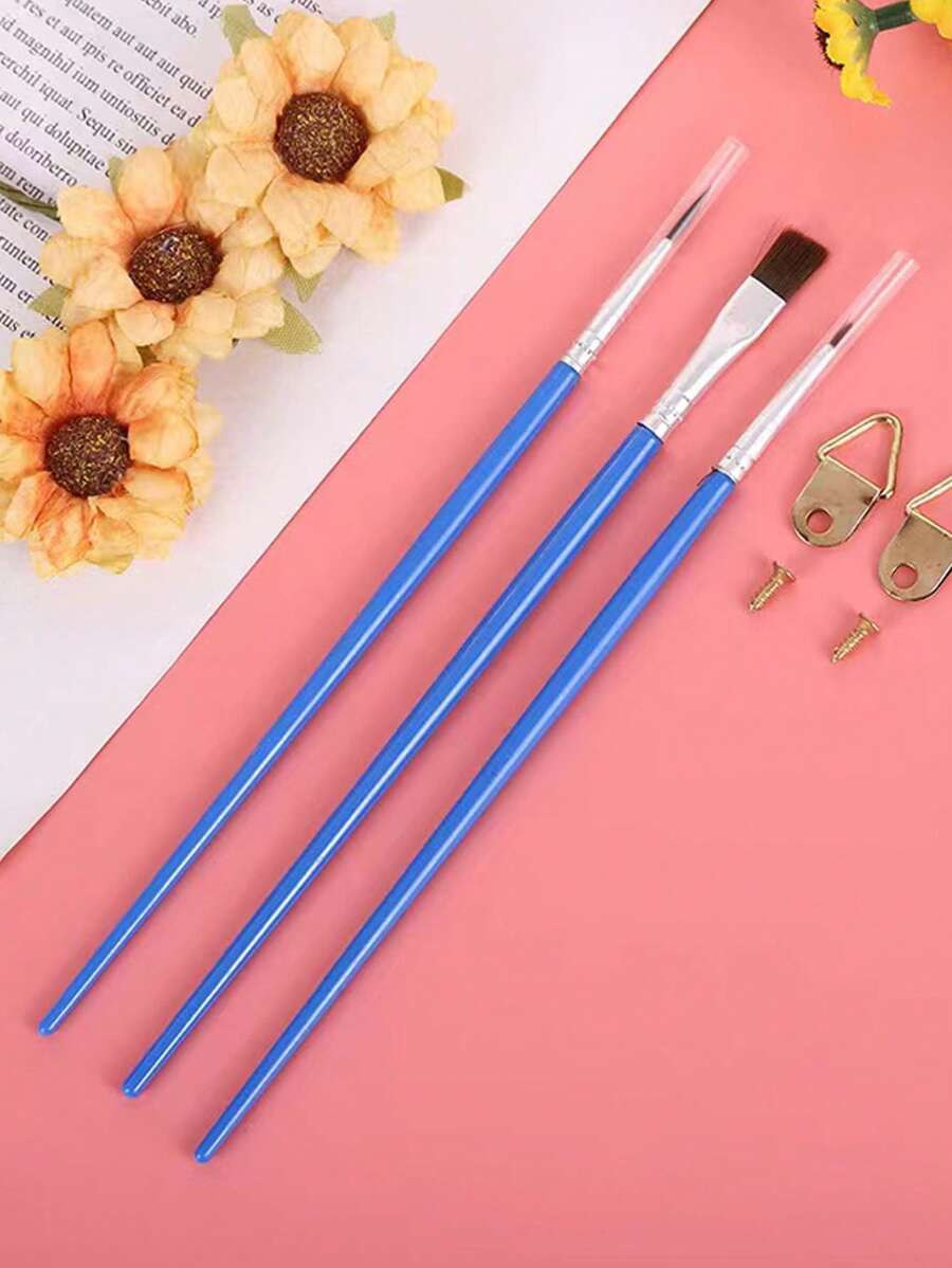 3 Sets Blue Plastic Stick Nylon Tip Watercolor Brush Set With Numbers ...
