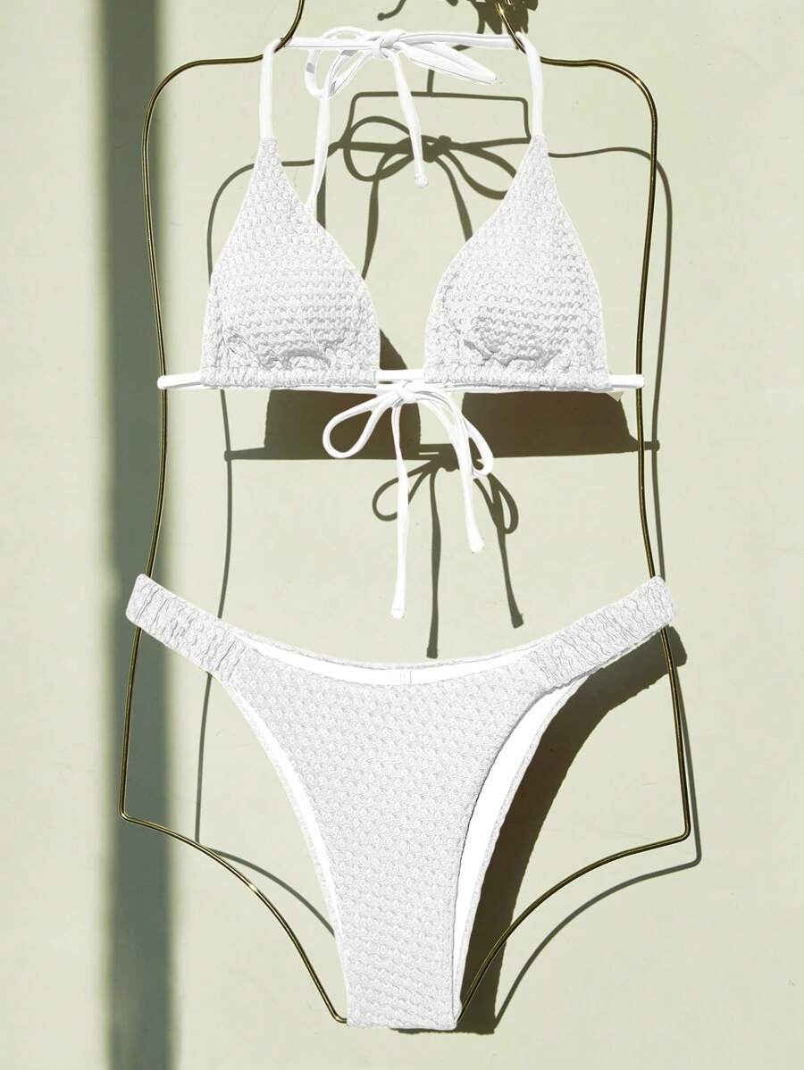 Solid Halter Triangle Bikini Set | SHEIN USA