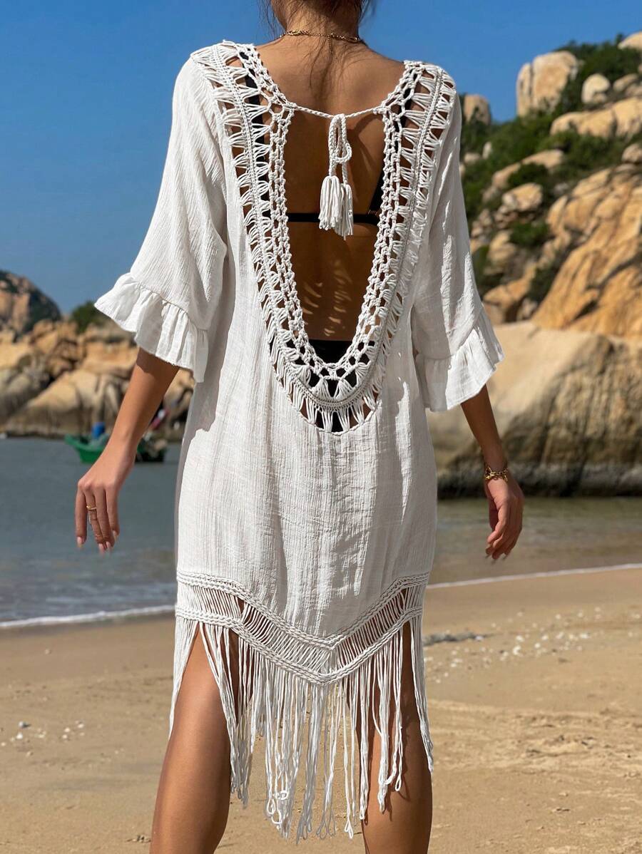 Cache-maillot en crochet à franges dos-nu à nœud | Mode en ligne ...