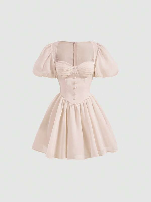 Shein Mod Sweetheart Neck Puff Sleeve Bustier Dress Shein Usa