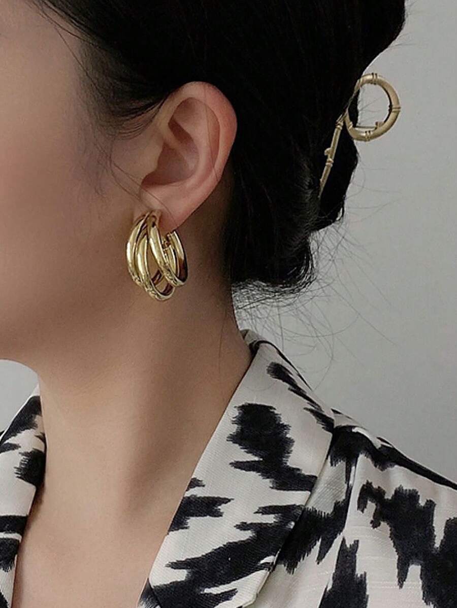 1pair Fashion Minimalist Layered Cuff Hoop Earrings For Women For Daily