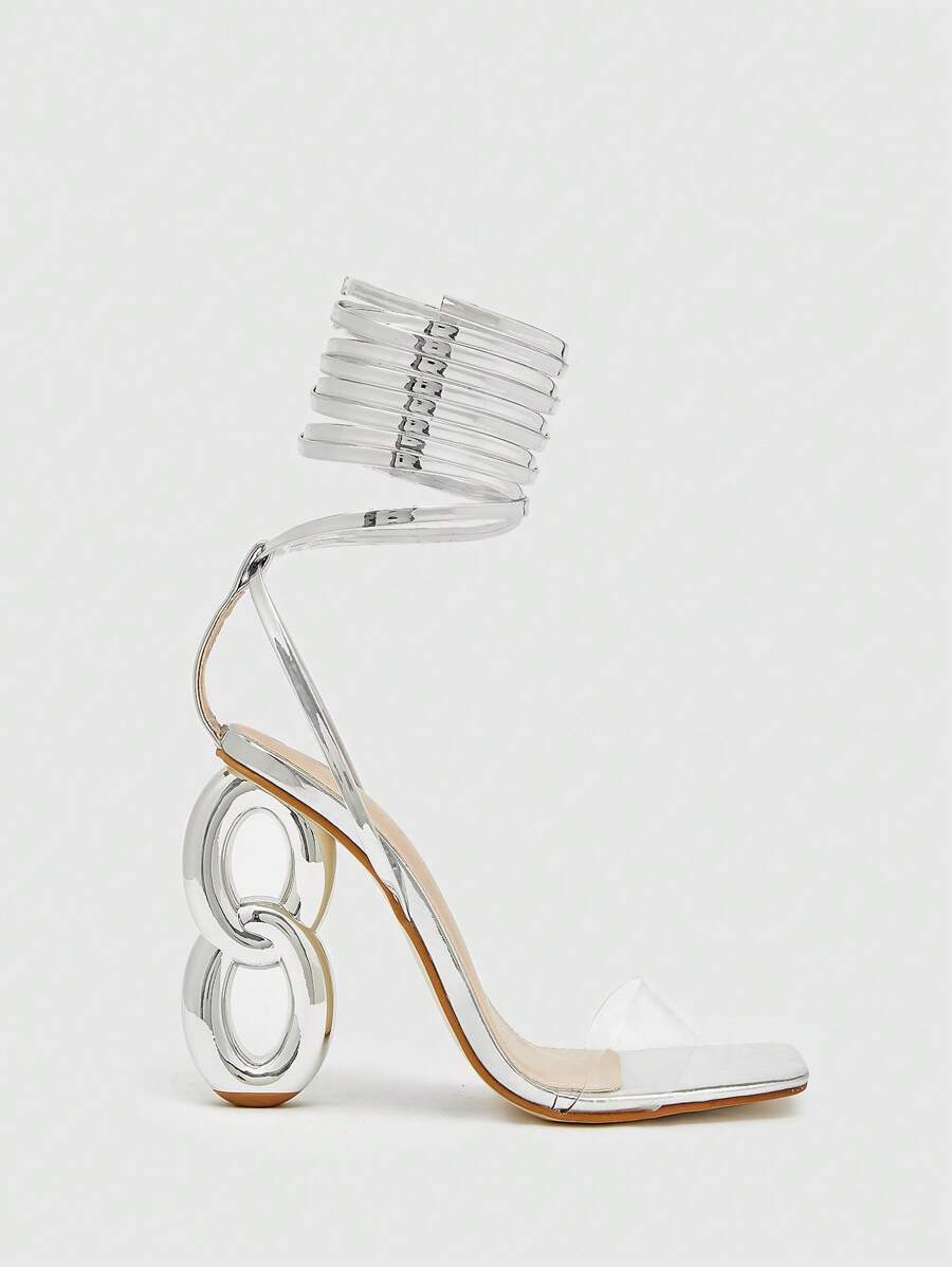 CUCCOO SZL Woman Shoes Fashion Metallic Sculptural Heeled Strappy ...