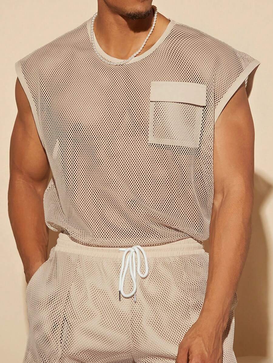 Manfinity Fever City Men Flap Pocket Fishnet Mesh Tank Top | SHEIN USA