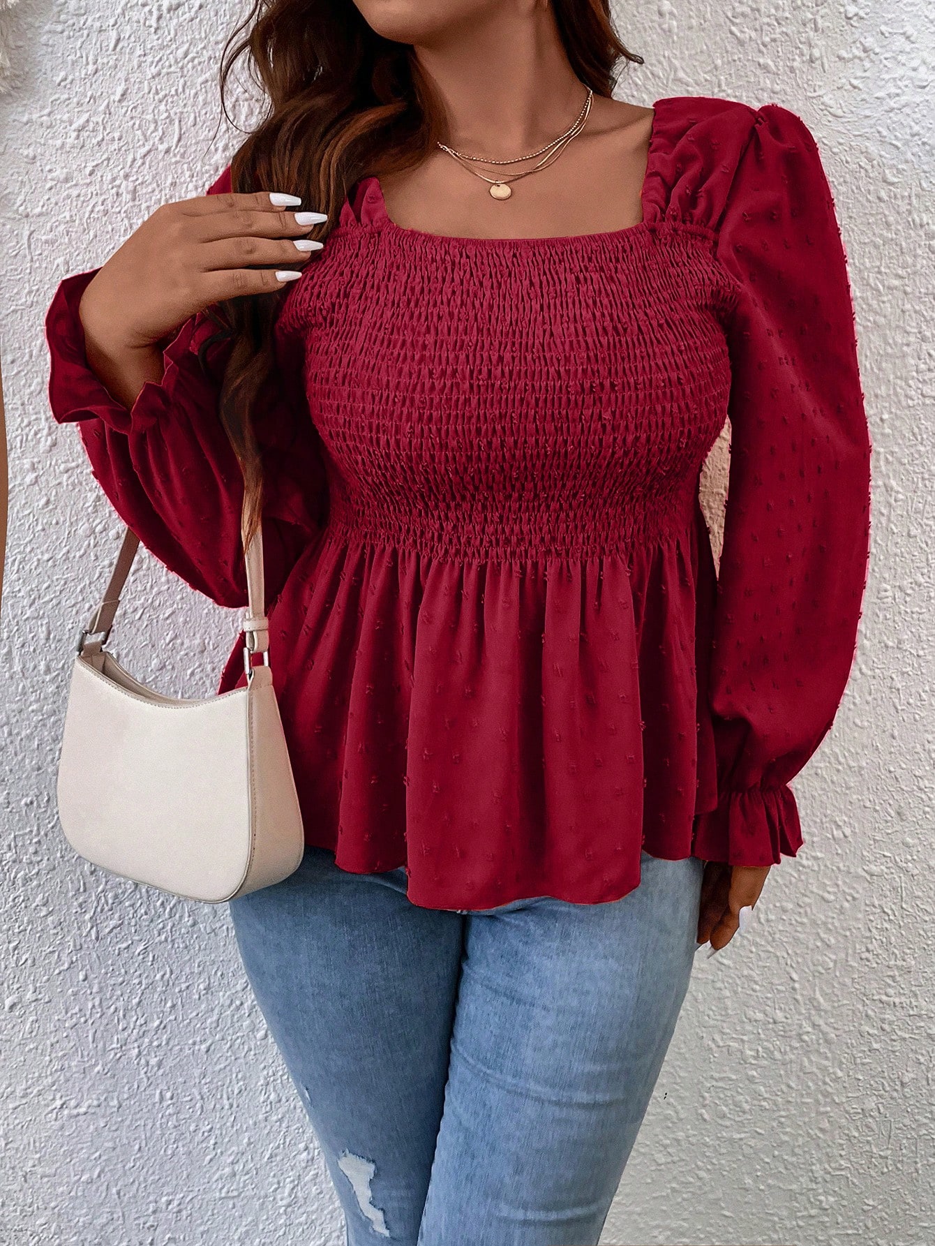Shein Privé Plus Swiss Dot Flounce Sleeve Peplum Blouse Shein Usa