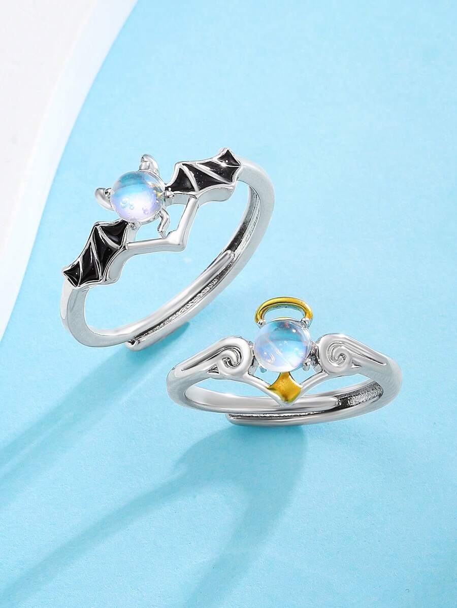 2pcs Valentine'S Day Cats Eye Stone Angel & Devil Couple Best Friend ...