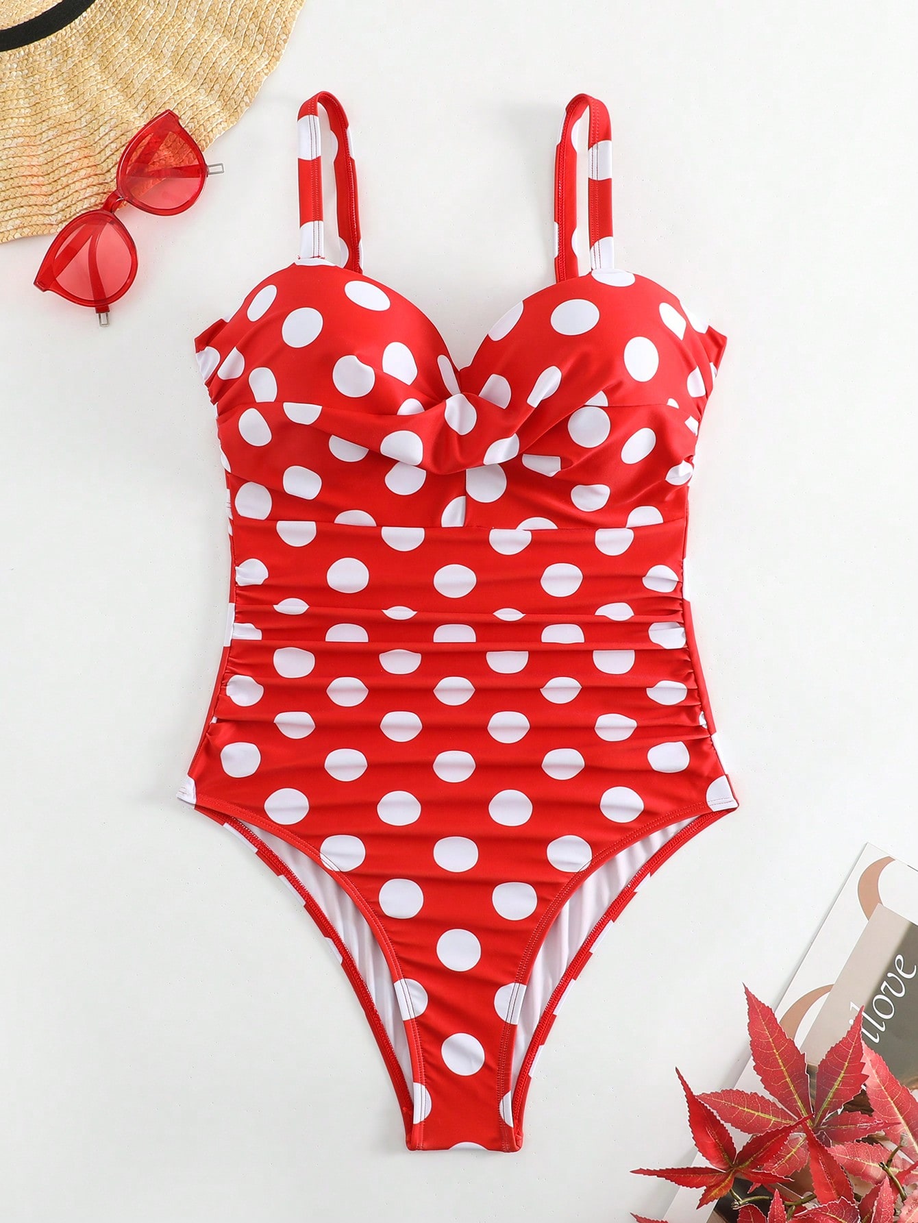 SHEIN DD+ Polka Dot Print Ruched Push Up One Piece Swimsuit | SHEIN USA