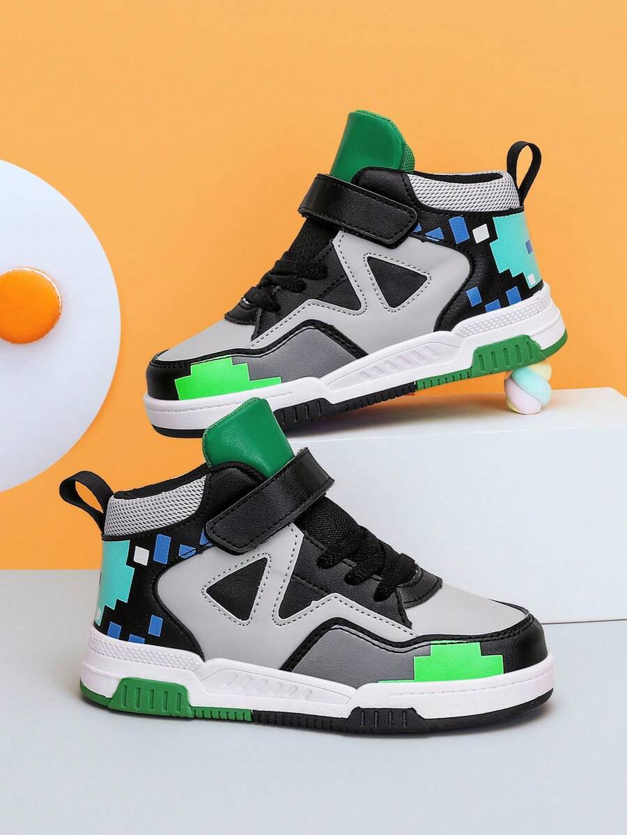 Kids Color Block Lace Up Hook-and-loop Fastener Sporty Skate Shoes For ...