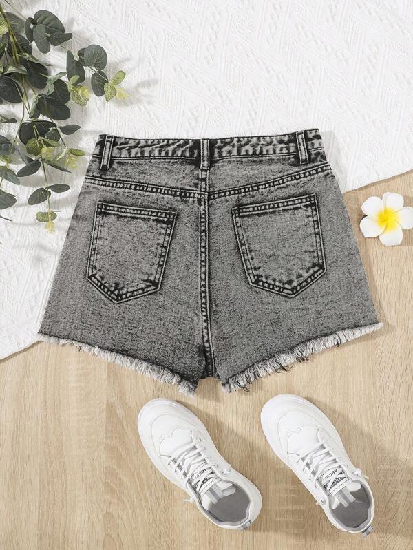 Shein Teen Girls Overlap Waist Ripped Raw Hem Denim Shorts Shein Usa