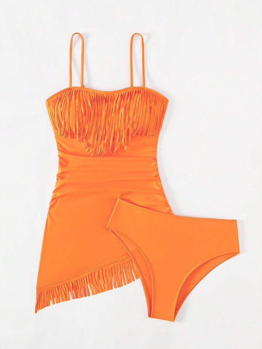 Shein Swim Vcay Fringe Trim Asymmetrical Hem Bikini Swimsuit Shein Usa