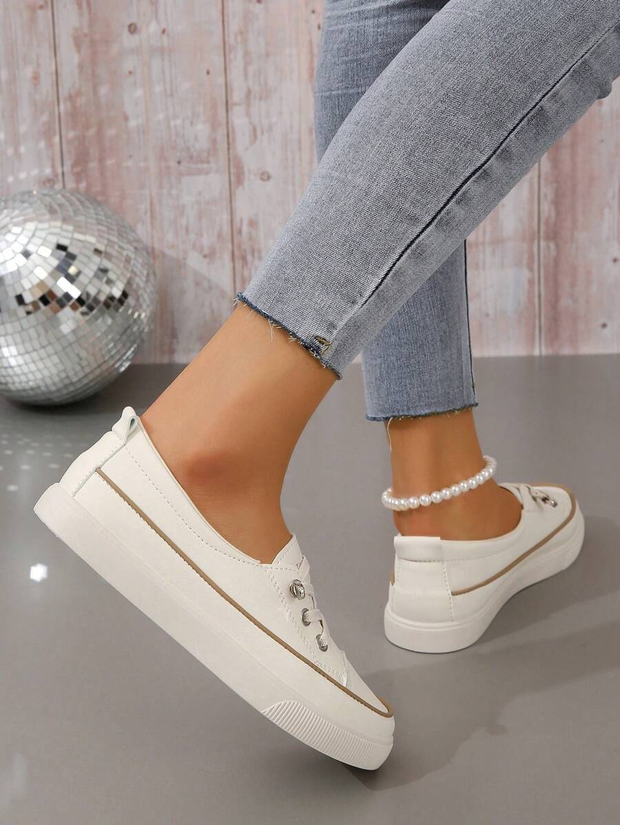 Sporty Slip On Shoes For Women, Contrast Binding Design Lace-up Front ...