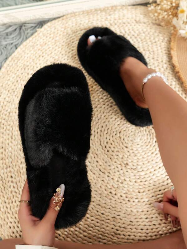 Women Minimalist Fluffy Bedroom Slippers, Fashion Indoor Home Slippers ...