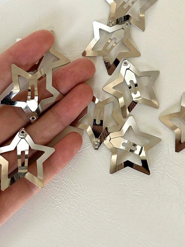10pcs Silver Star Shaped BB Hair Clips For Girls, Y2K Cute Star ...