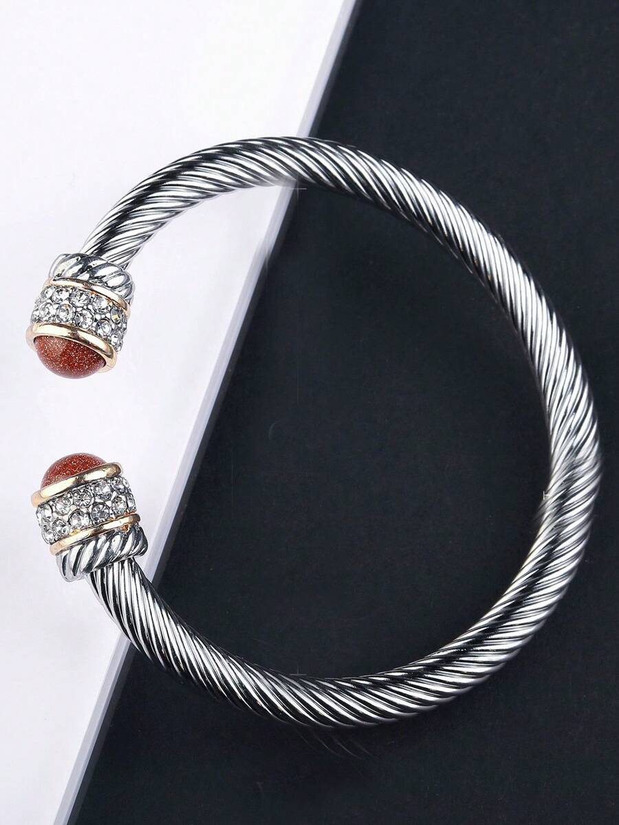 European & American Style Stainless Steel Cuff Bangle With Natural ...