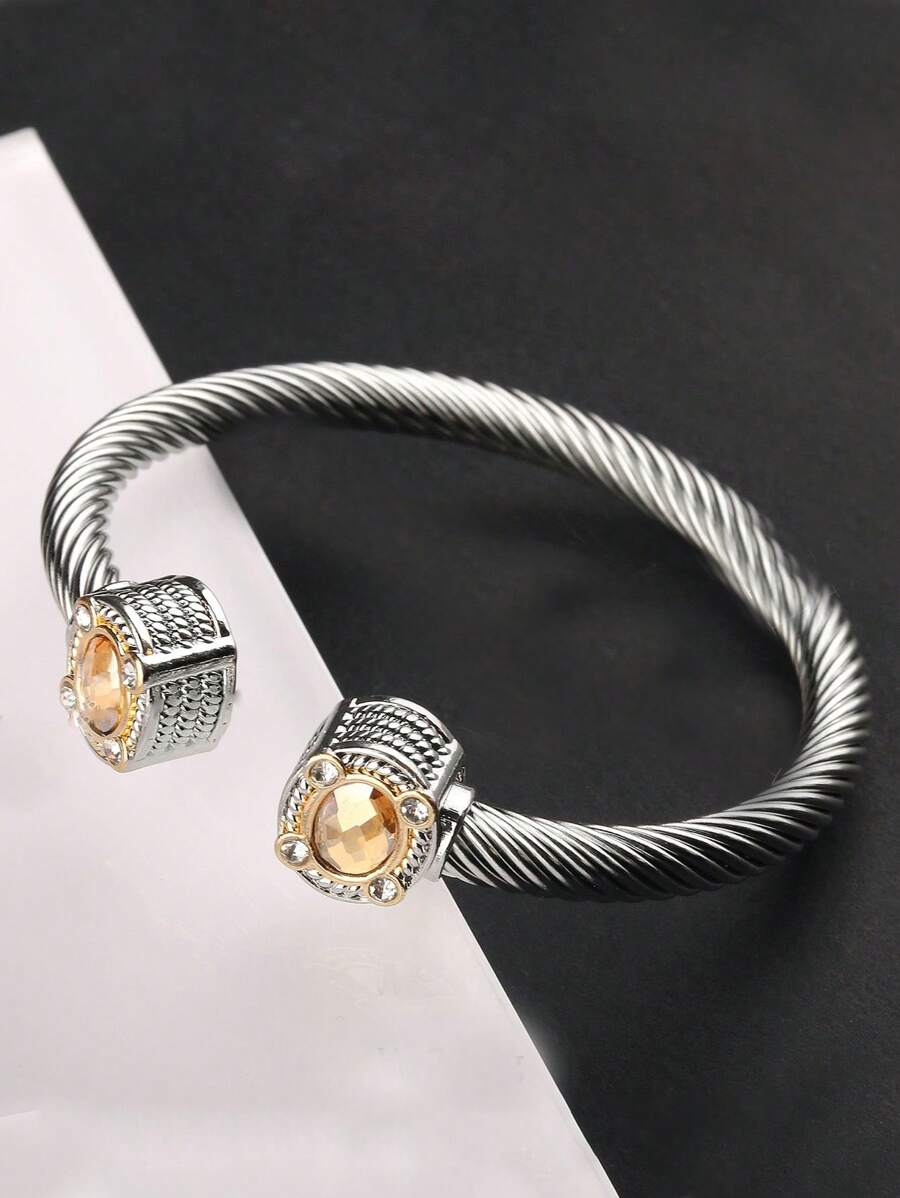 Europe and America Stainless Steel Cable Bangle with Natural Stone ...