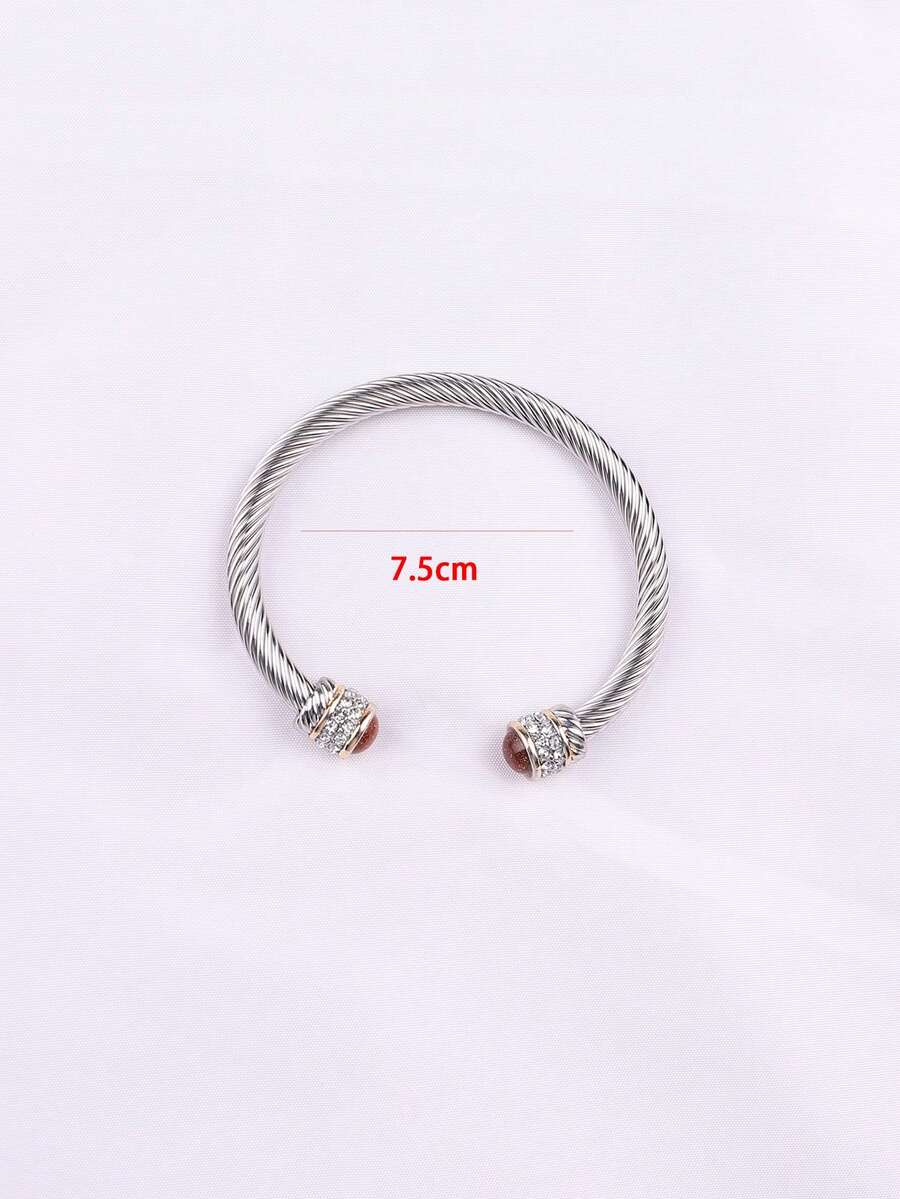 European & American Style Stainless Steel Cuff Bangle With Natural ...