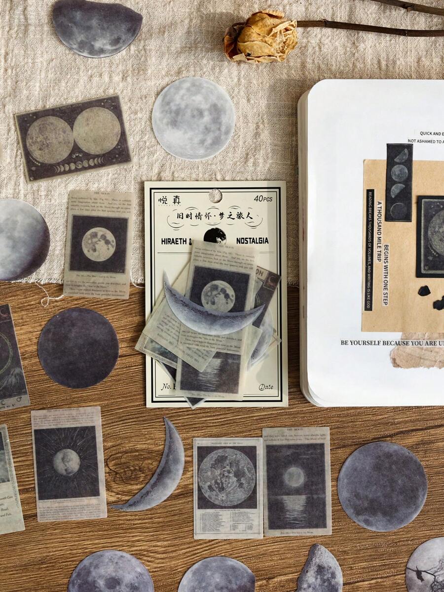 40pcs Moon Pattern Assorted Sticker, Vintage Multi-purpose Sticker For ...