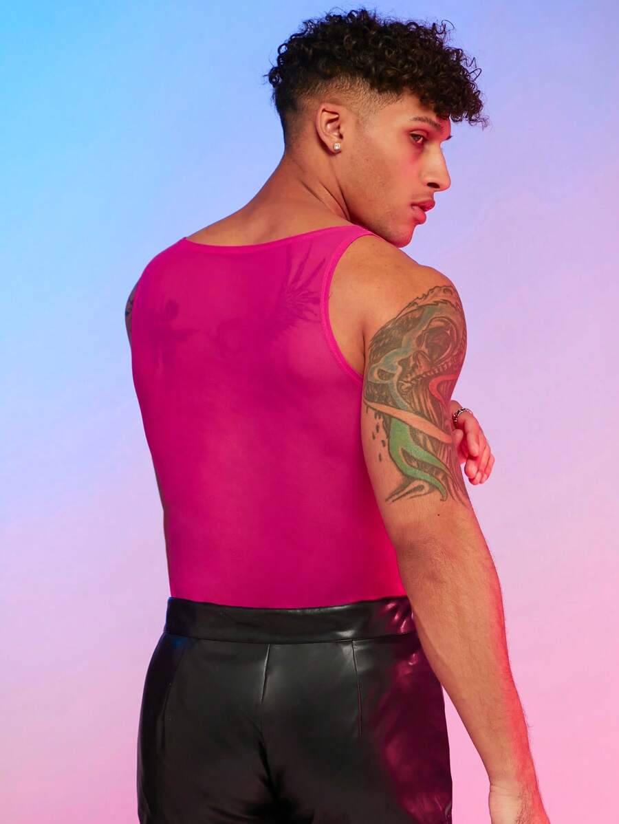 FeverCity Men Solid Sheer Mesh Tank Top | SHEIN USA