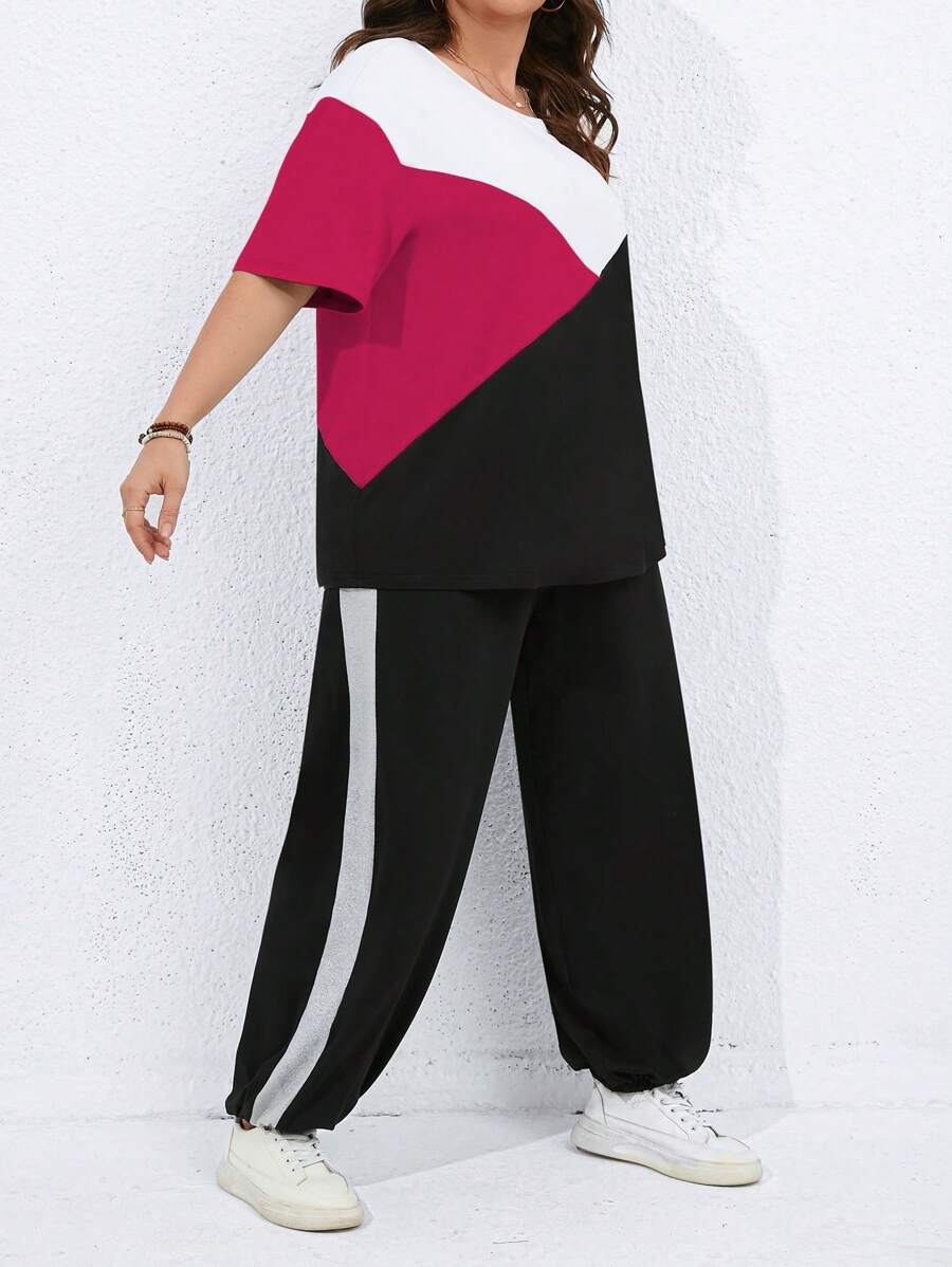 SHEIN Relaxiva Plus Colourblock Drop Shoulder Tee & Contrast Side Seam ...
