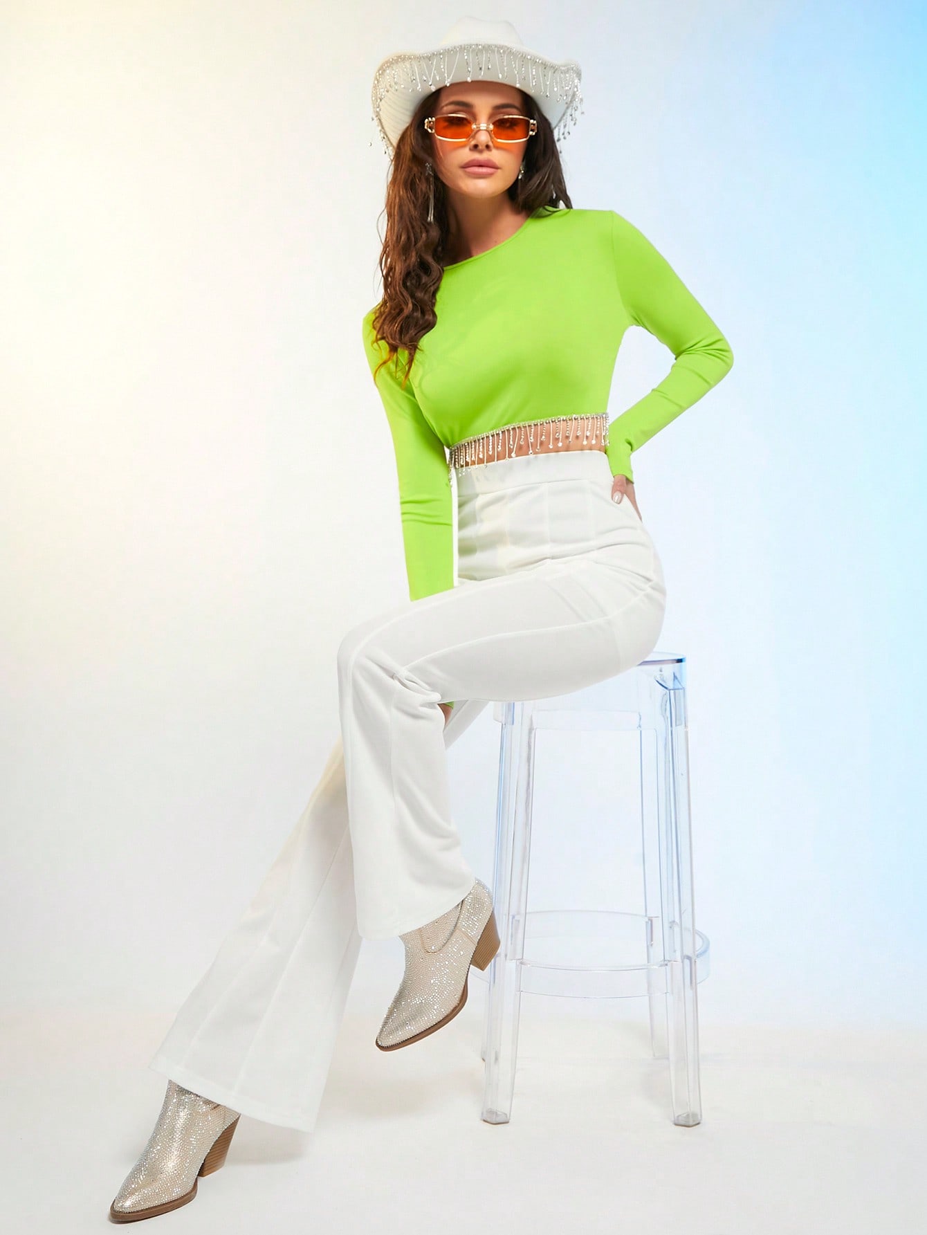 SHEIN BAE Rhinestone Fringe Hem Crop Top | SHEIN UK