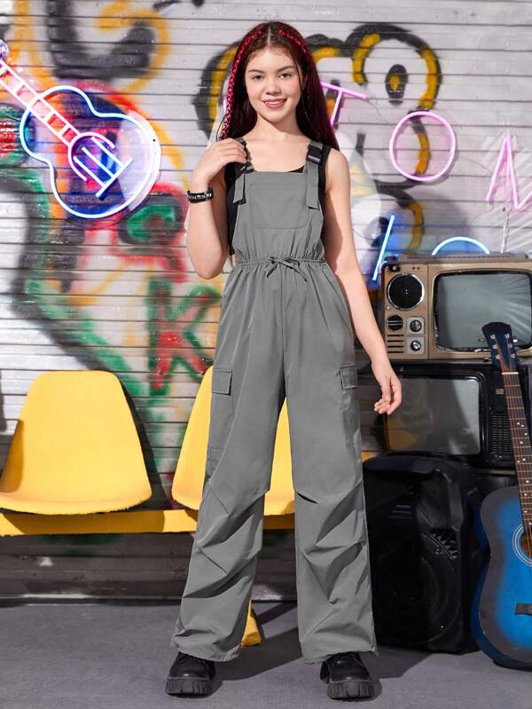 Shein Chicas Adolescentes Mono Overol Con Bolsillo Con Solapa De