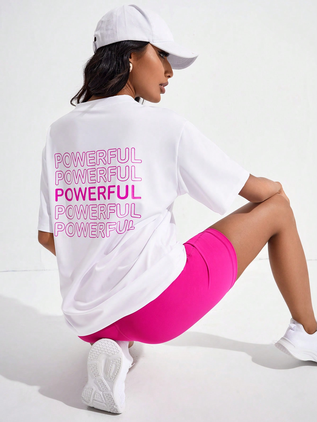 SHEIN Letter Graphic Drop Shoulder Sports Tee & Sports Shorts