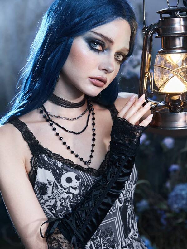 Corpse Bride Romwe Robe à Fines Brides à Imprimé Mode En Ligne