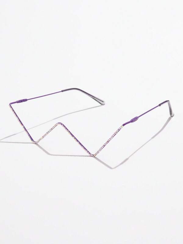 1pc Women's Diamond-inlaid Irregular W-shaped Decorative Eyeglass Frame ...