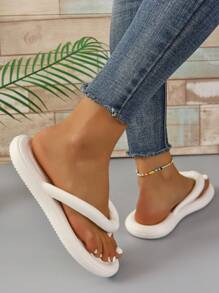 Women's Fashionable & Casual White Round Toe Flip-Flops Plastic Thick ...
