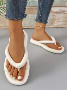 Women's Fashionable & Casual White Round Toe Flip-Flops Plastic Thick ...