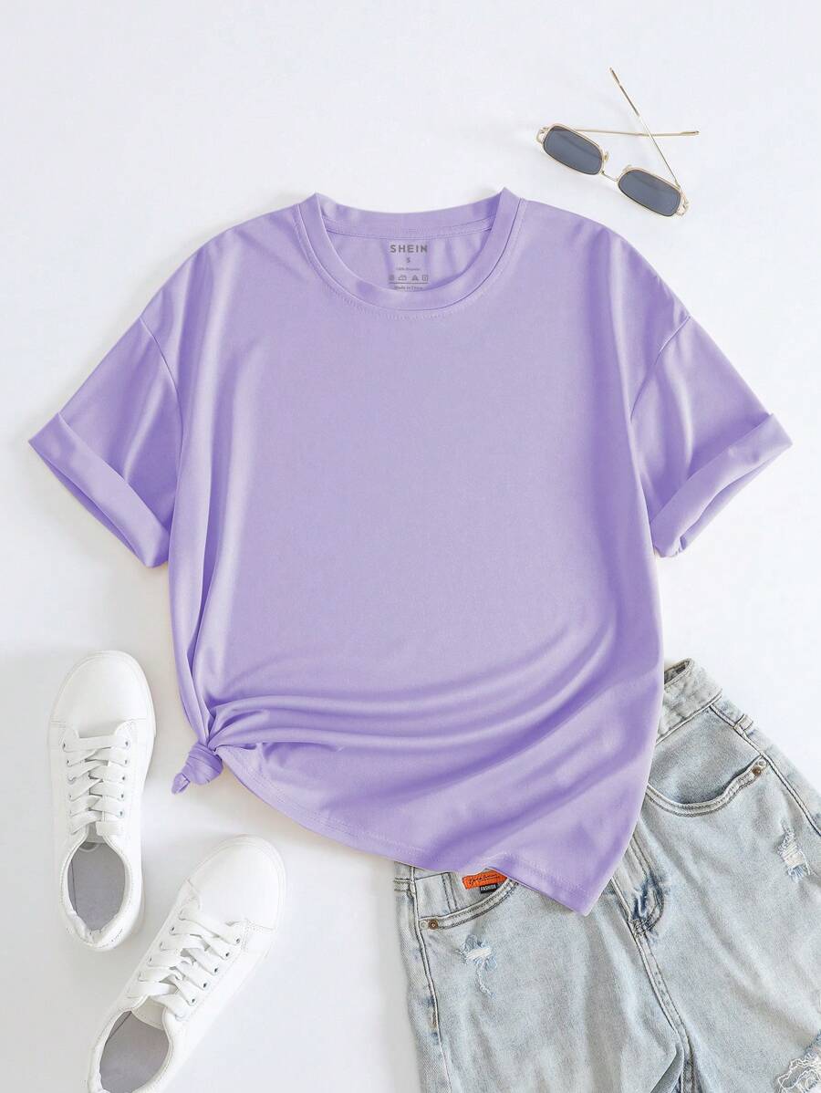 SHEIN EZwear Solid Drop Shoulder Tee | SHEIN USA