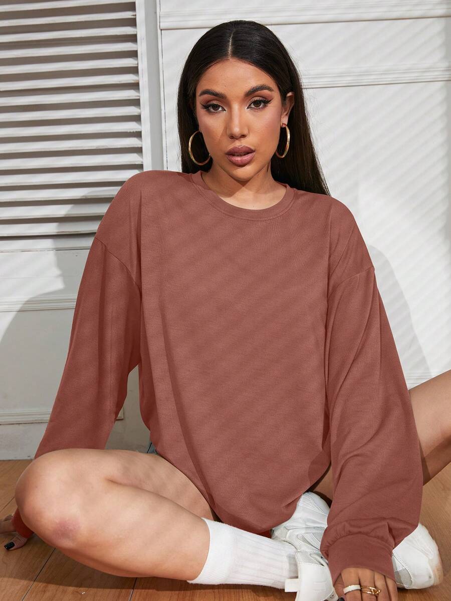 INAWLY Solid Drop Shoulder Tee | SHEIN USA